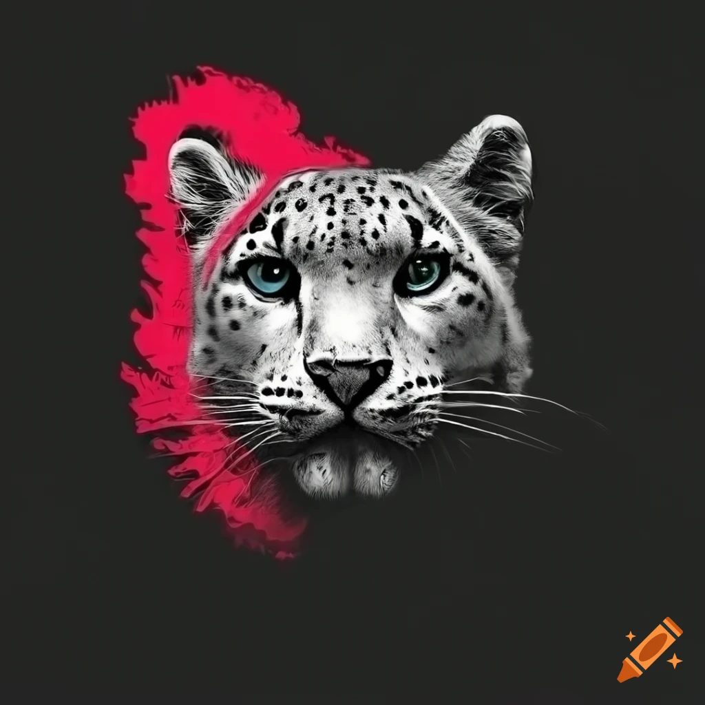 Cyberpunk style snow leopard in black and red color on Craiyon