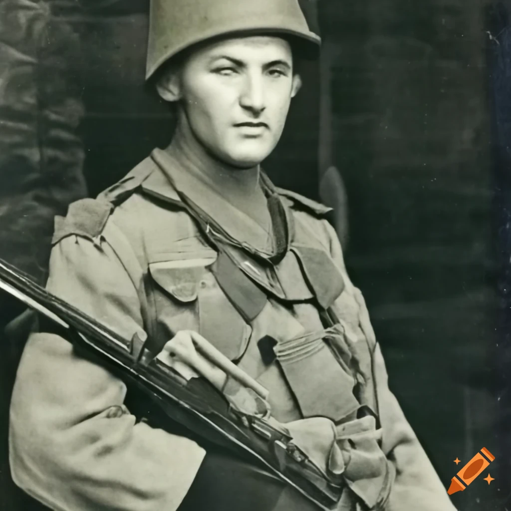 Vintage photograph of a yugoslav soldier in 1954 on Craiyon