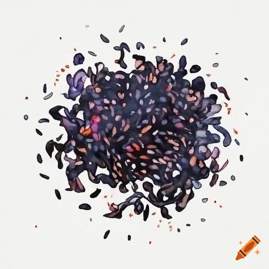 Watercolour painting of a small pile of black sesame seeds on Craiyon