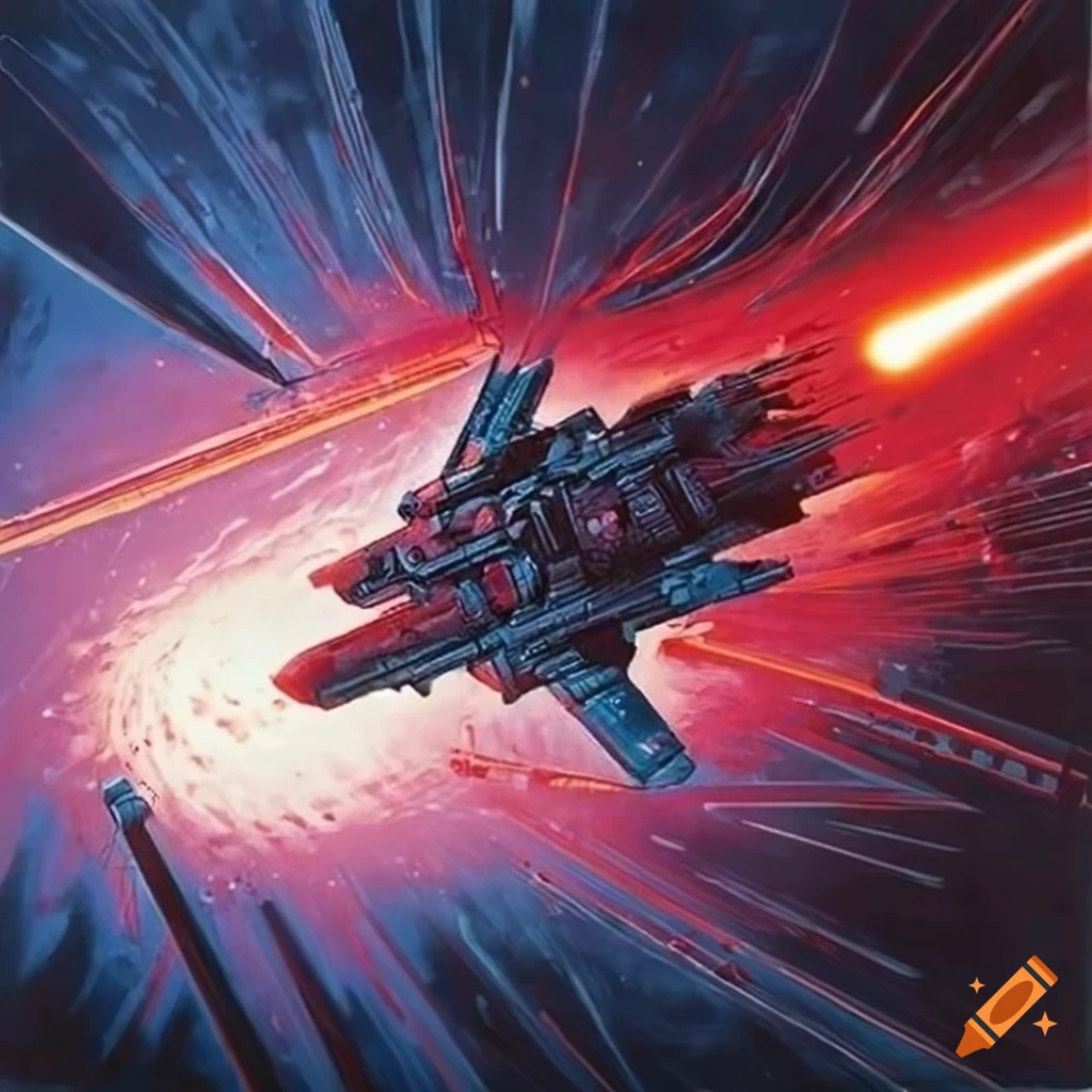 70s sci fi red laser attack art on Craiyon