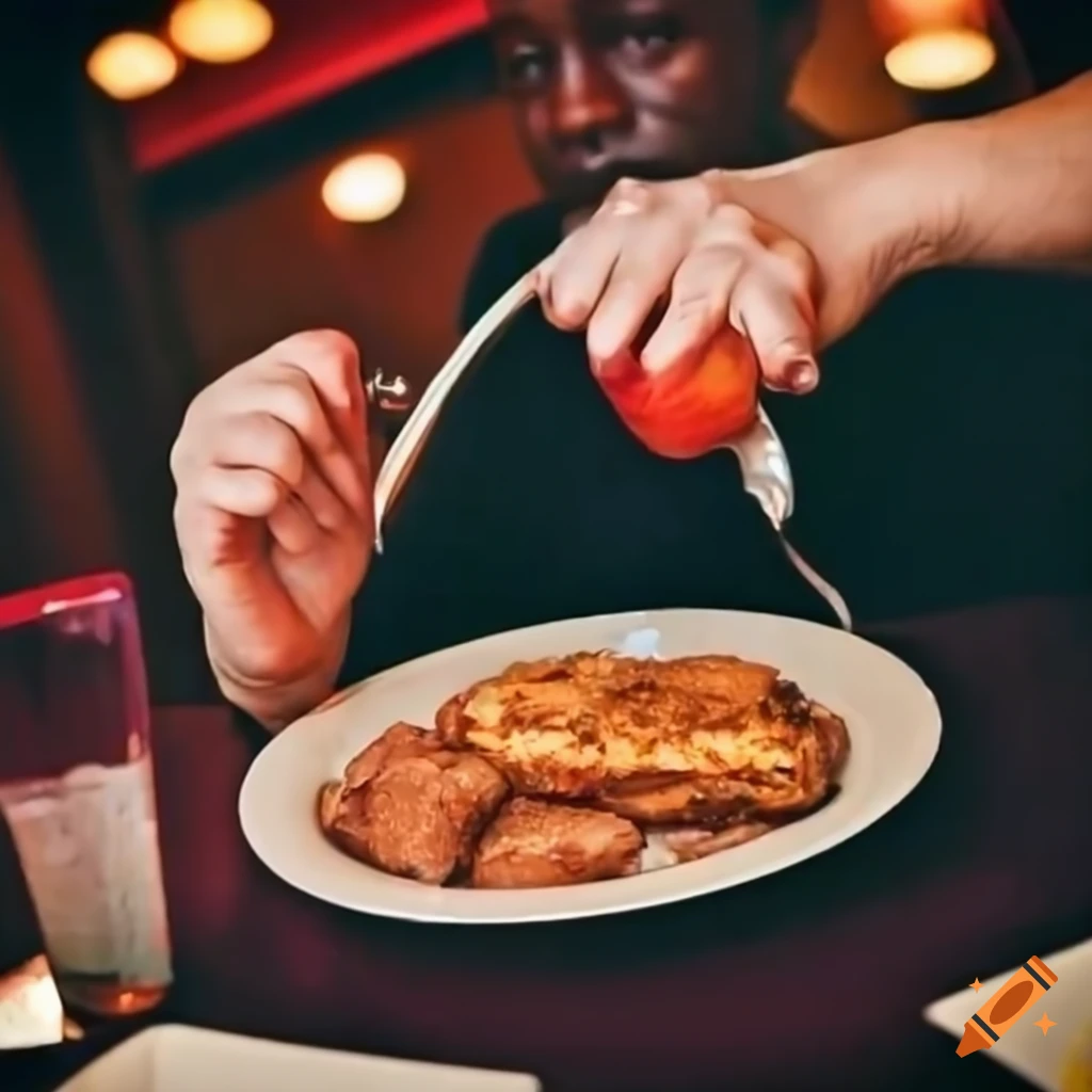 A normal human person eating at a budget resturant