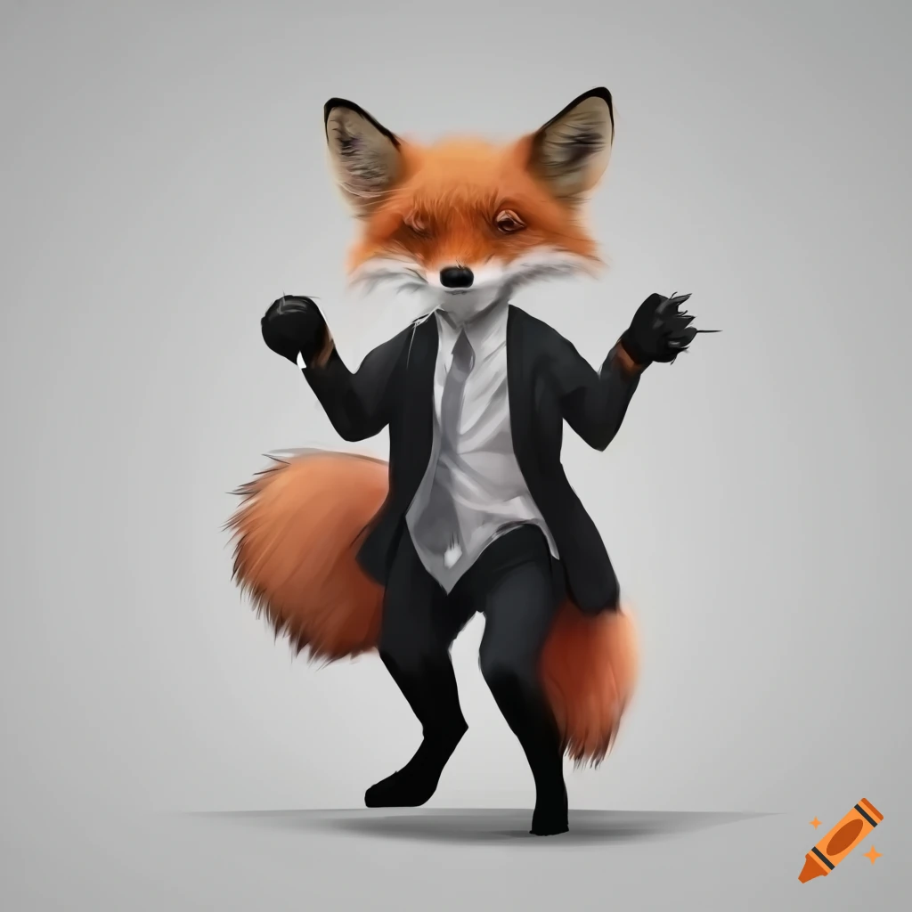 A fox in a suit, full length, cool pose
