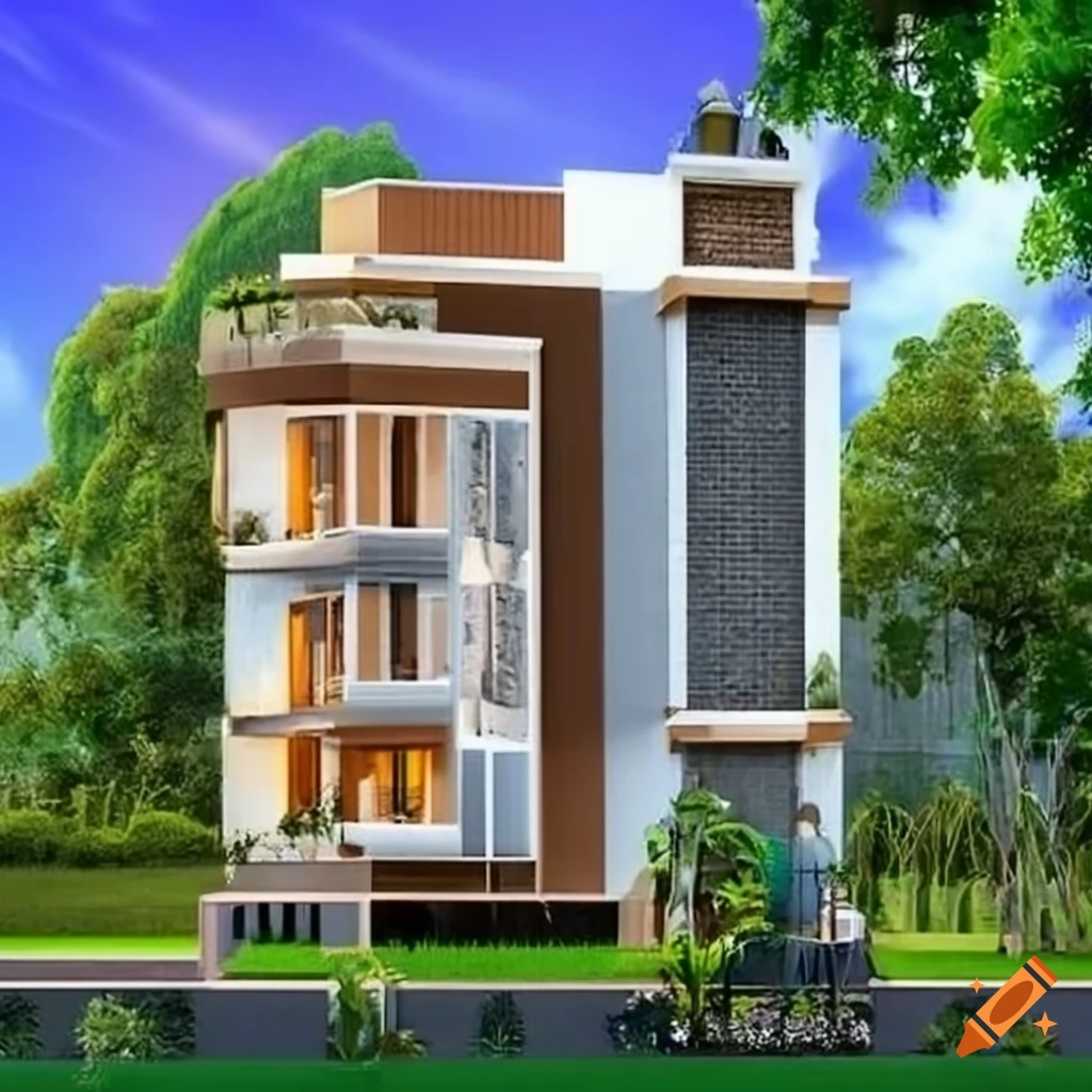 3d elevation with garden