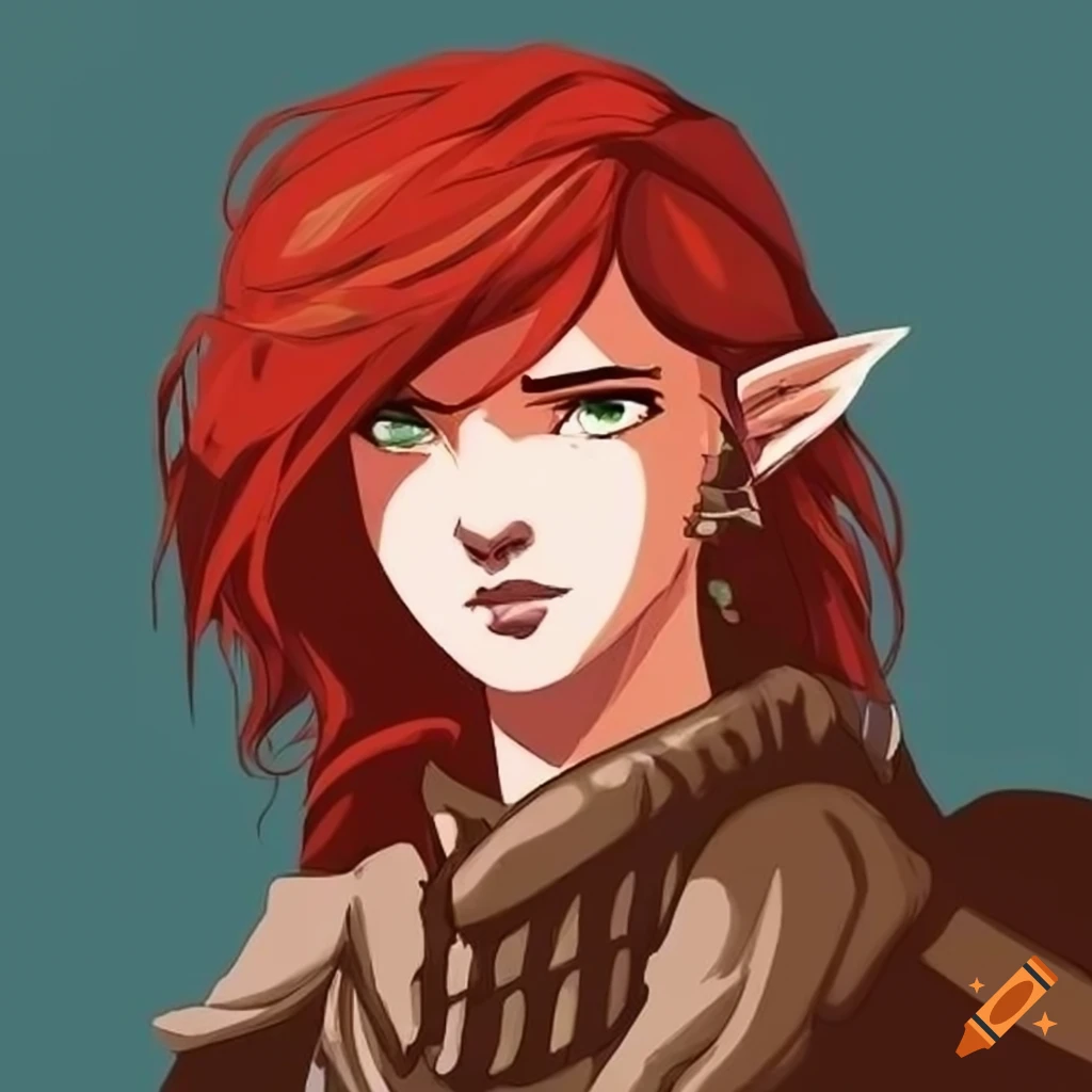 Half elf rogue long red hair rapier suave
