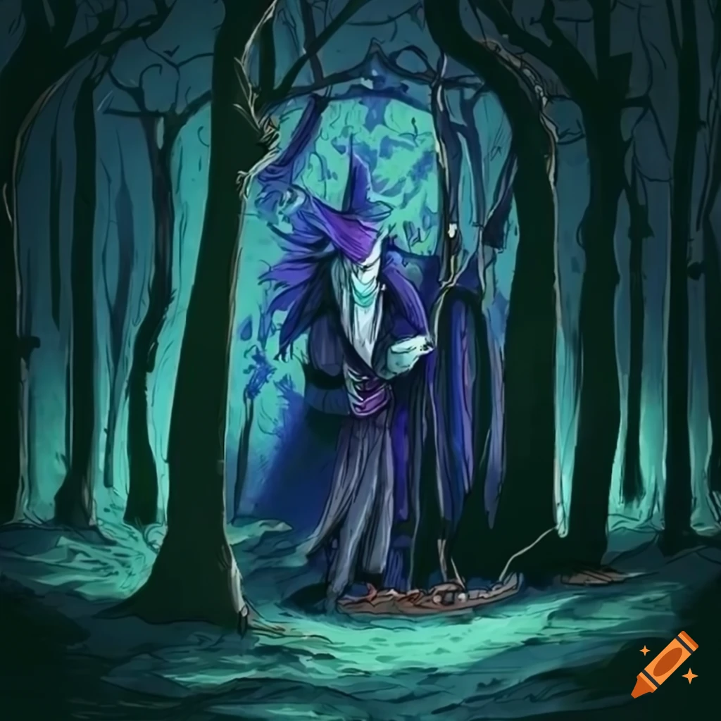 90s drawing of a wizard in a forest on Craiyon