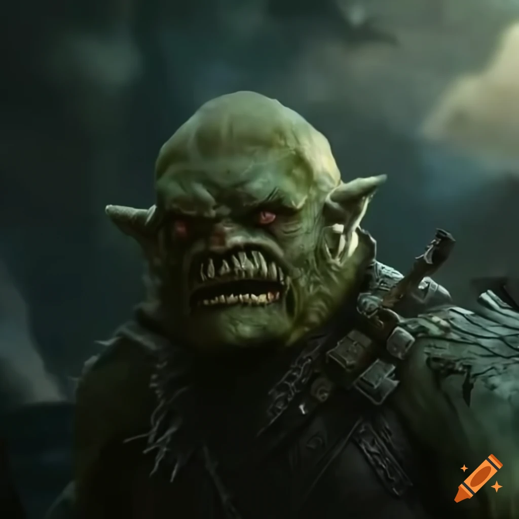 Intelligent orc looking out at a landscape. diagonal angle to camera ...