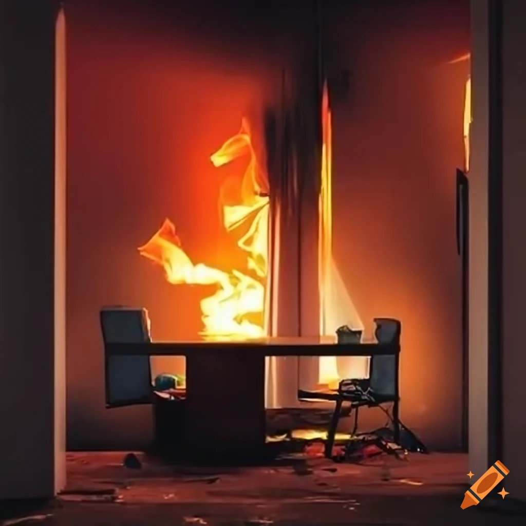 The aftermath left in an office setting where there was a fire, lots of ...