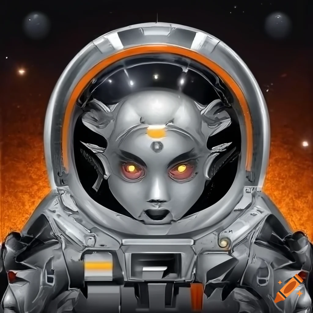 Beautiful sci-fi vampire succubus goddess, orange outer space suit ...