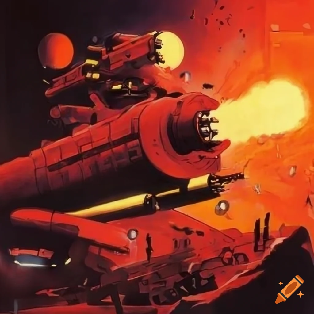 70s sci fi red cannon attack art
