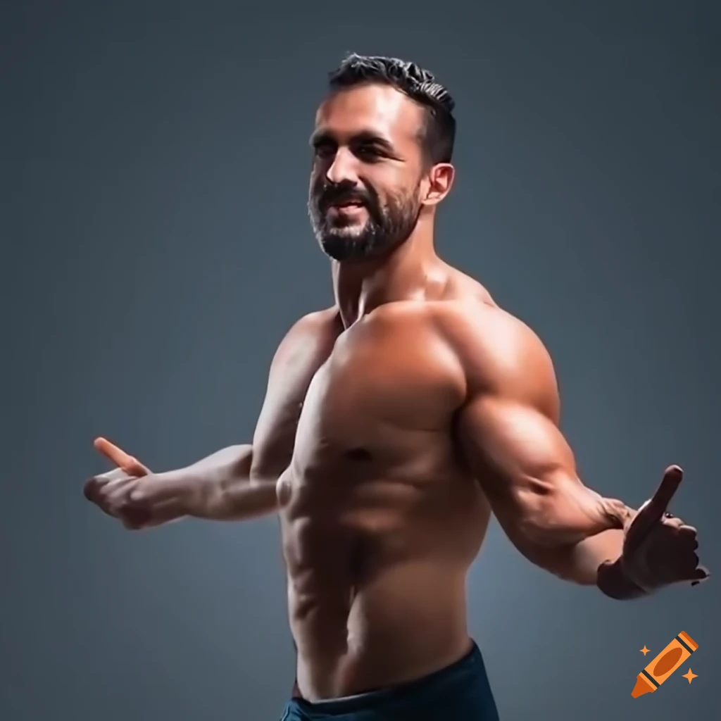 Muscular middle-aged man with his arms out to me for a hug on Craiyon