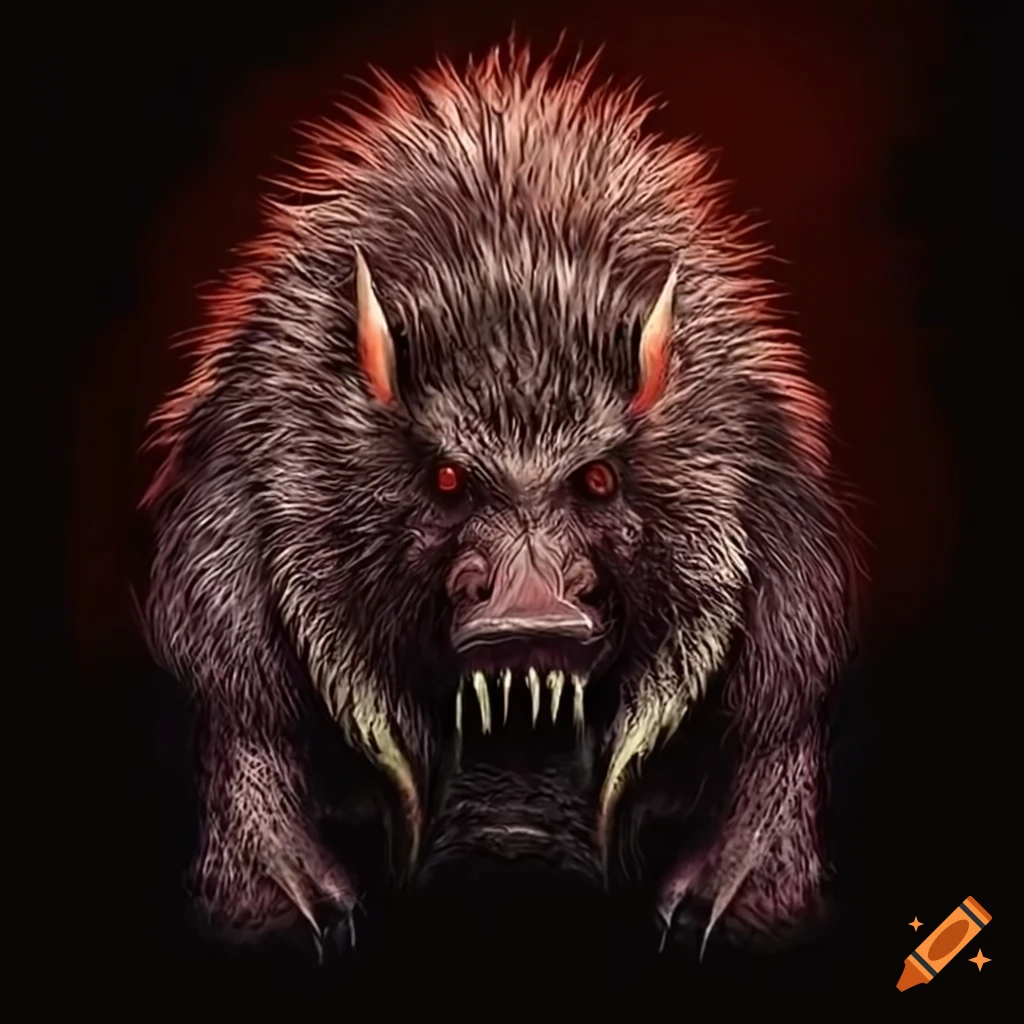 Monster boar with black eyes and horrendous scars on Craiyon