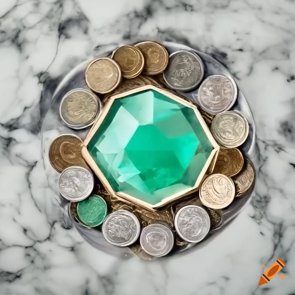 Large radiant emerald nestled on a white marble floor filled with ...