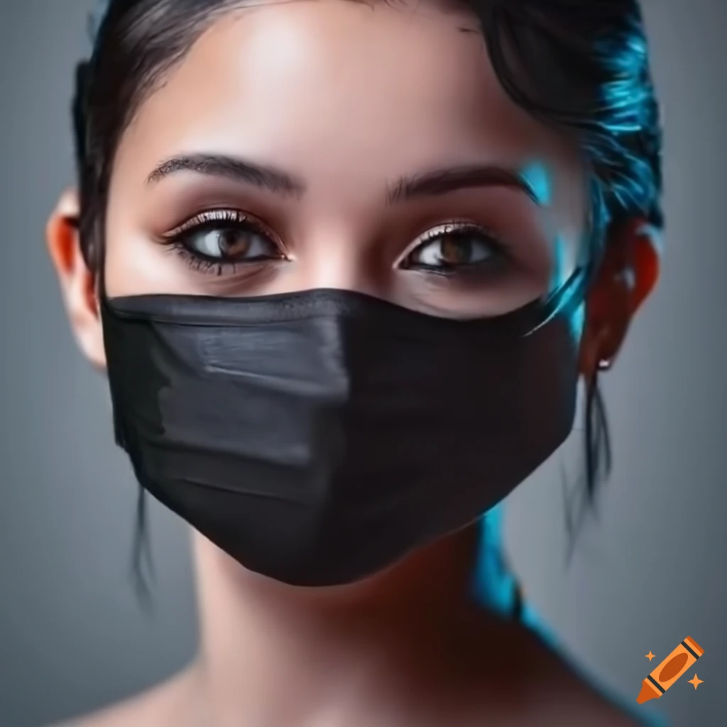 Black haired girl with black eyes wearing a black face mask on Craiyon