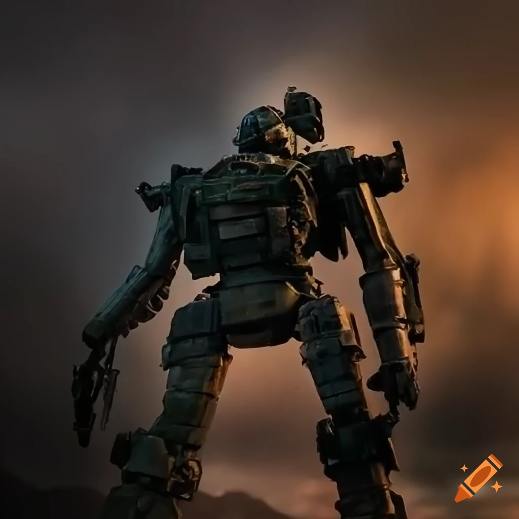 A BattleMech Shadow Hawk standing tall on the battlefield on Craiyon