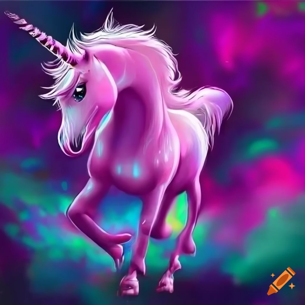 Vibrant artistic full-body views of pink unicorns