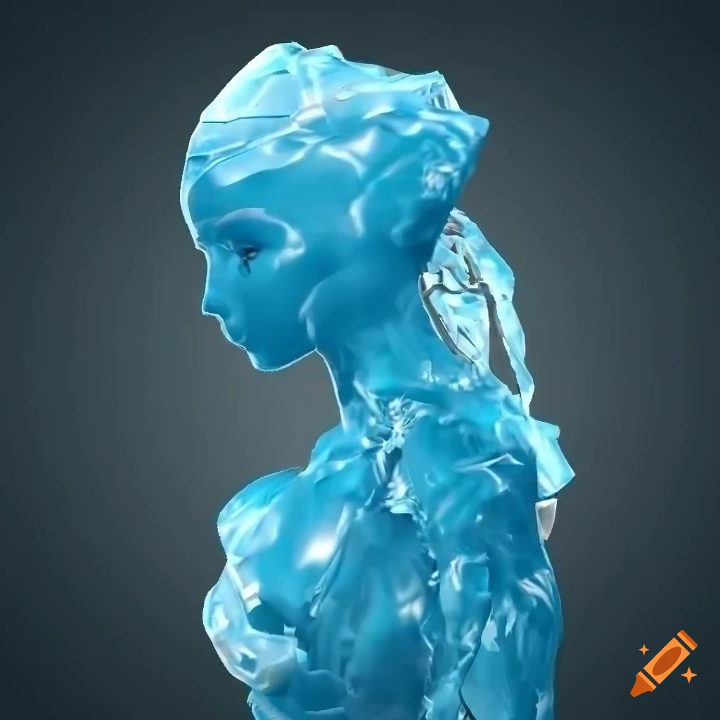 A humanoid water elemental, a female version modelled in 3D for a video ...