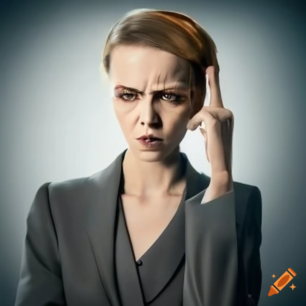 Skeptical female bureaucrat in a suit on Craiyon