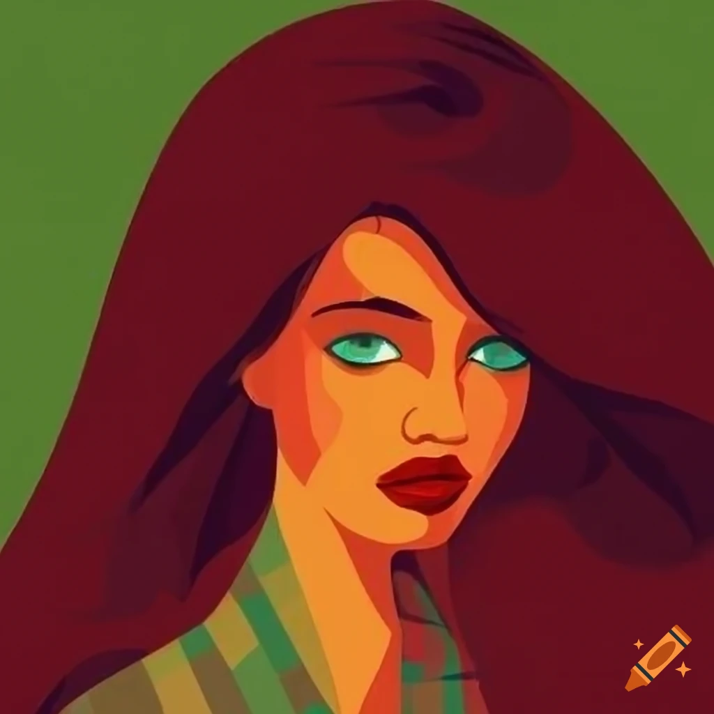 Simple modern illustration style, 1990's reddish brown-haired woman ...