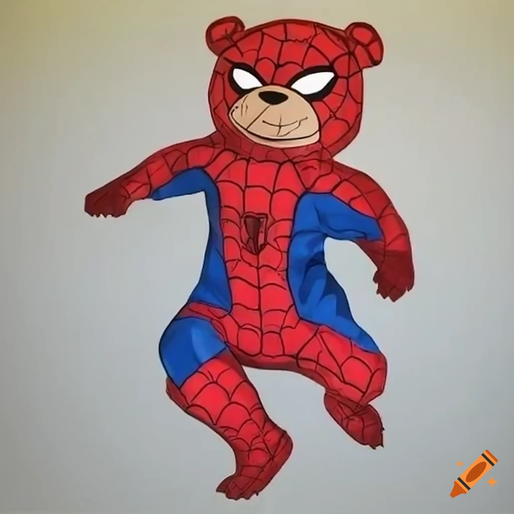 Cartoon bear in a spider-man costume on Craiyon