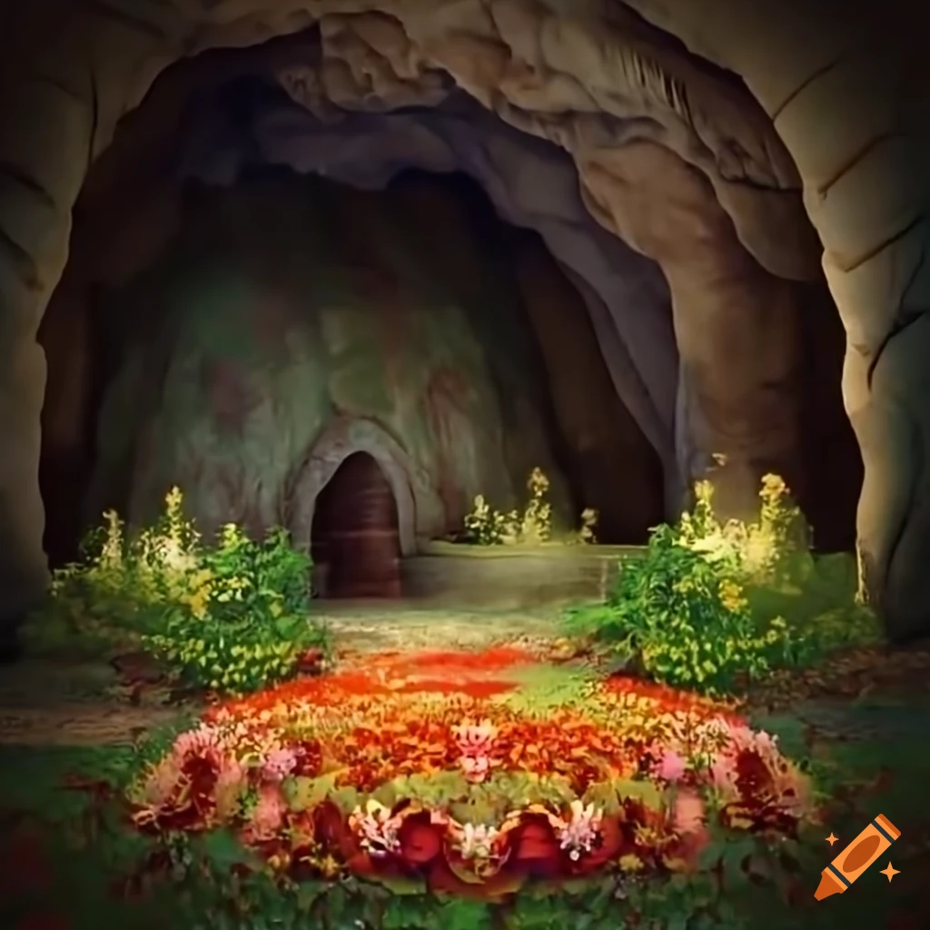 Cave with flower bed