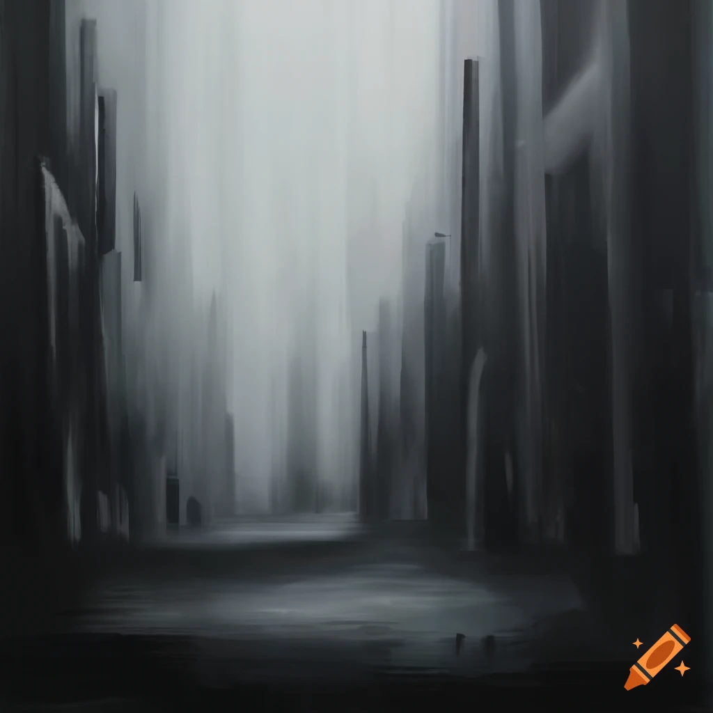 A liminal space city with gray fog
