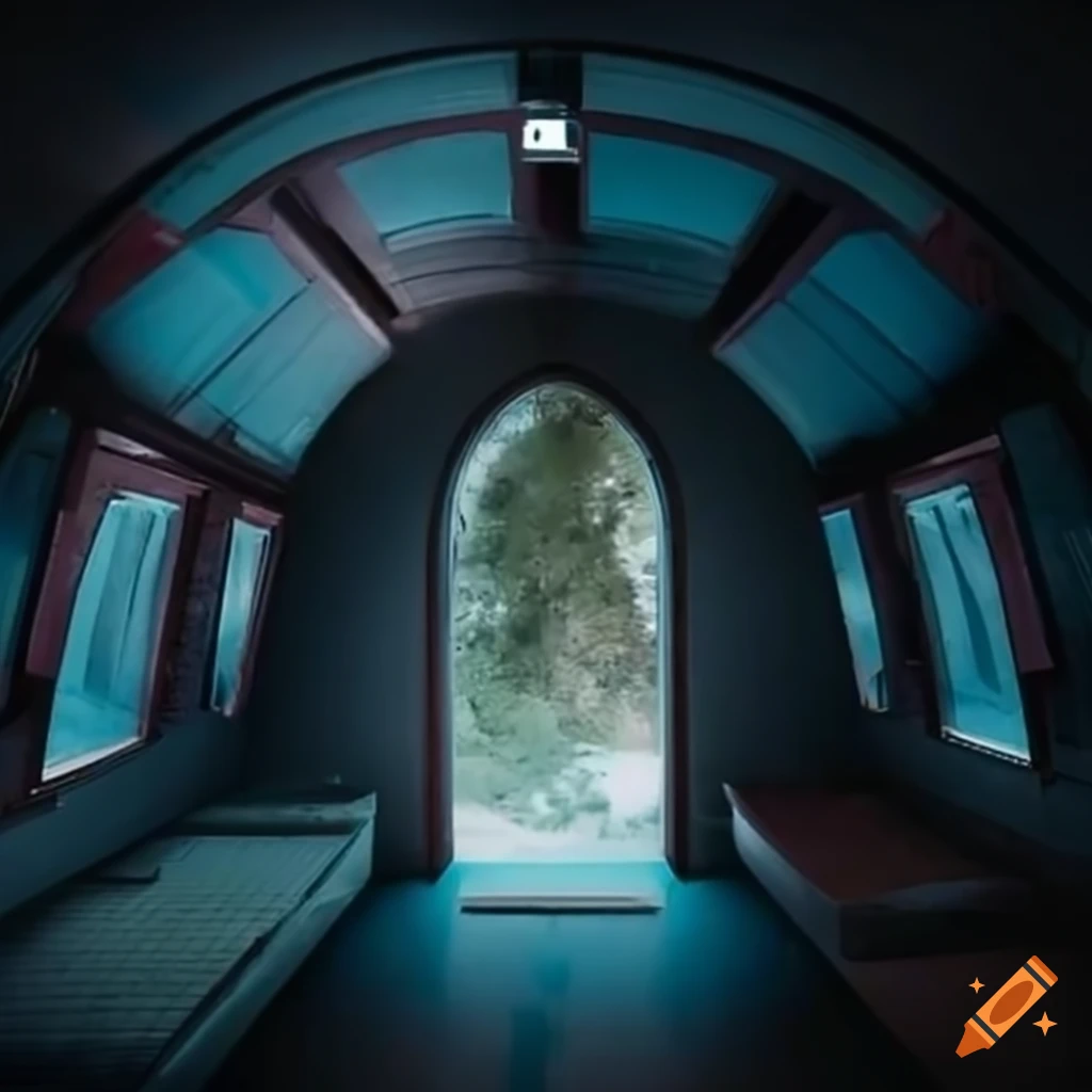 View inside a transformed escape pod used as a survival base on Craiyon