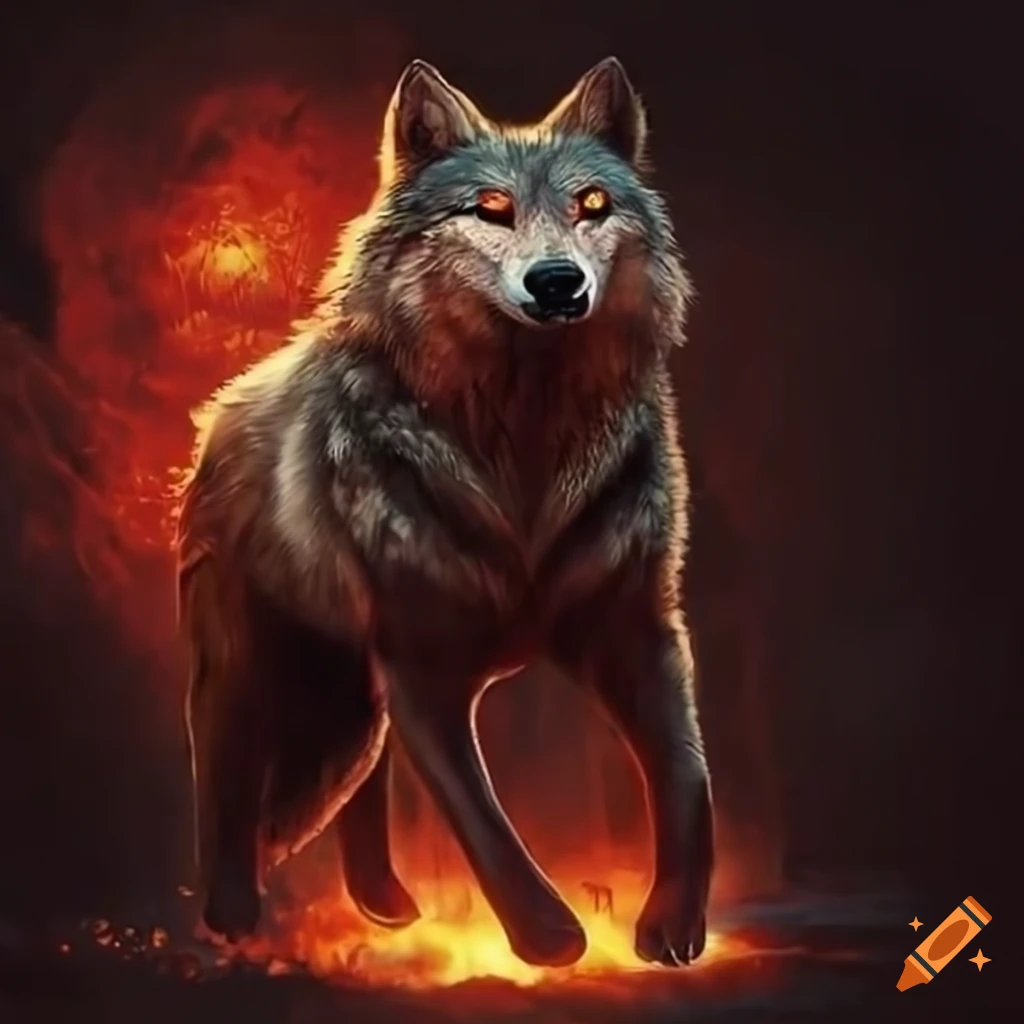 A fierce nuclear mythical wolf amidst a desolate post-apocalyptic ...