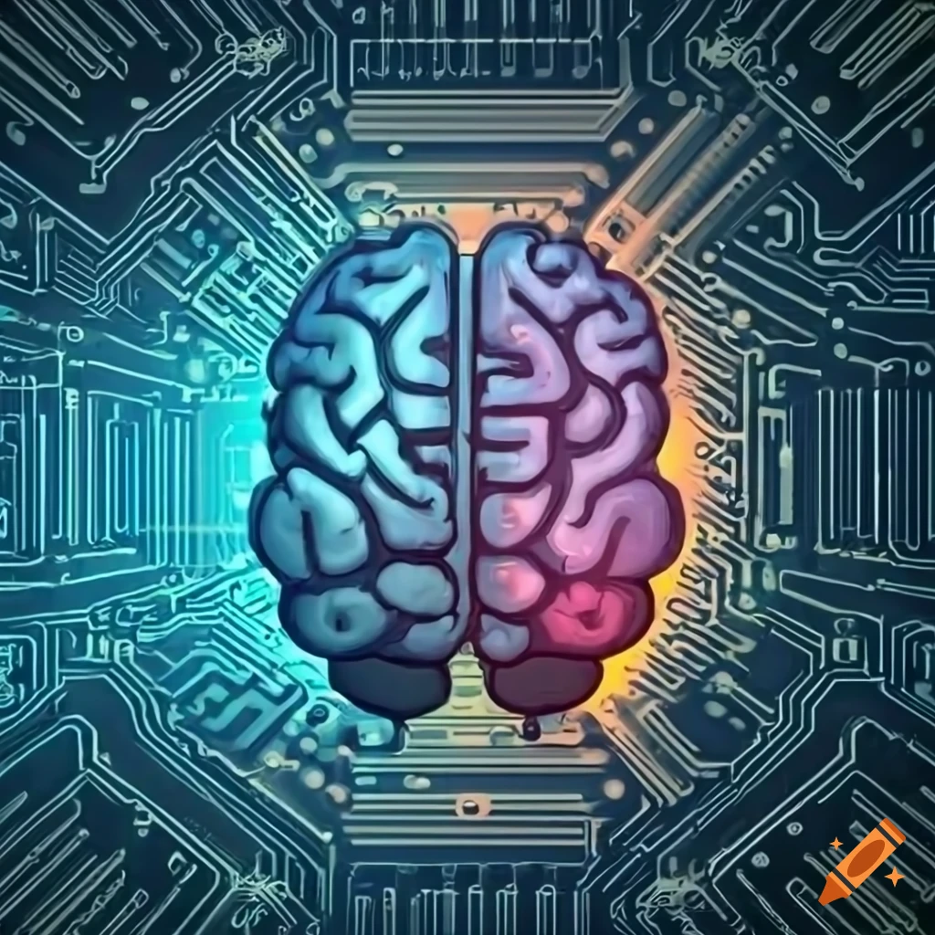 Computer circuit futuristic with brain and the letter t on Craiyon