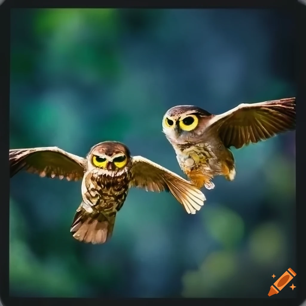 Two owls fly watercolor on Craiyon