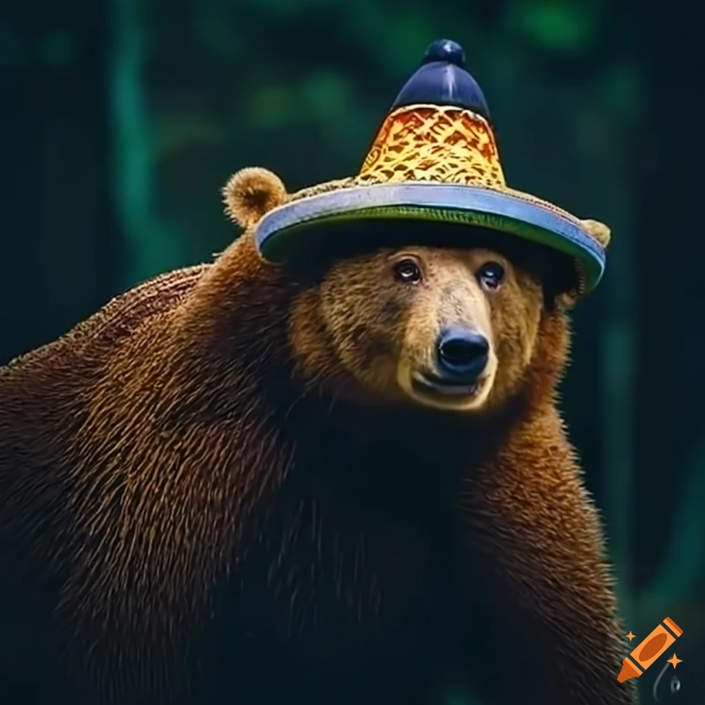 Bear wearing a sombrero driving a sports car on Craiyon