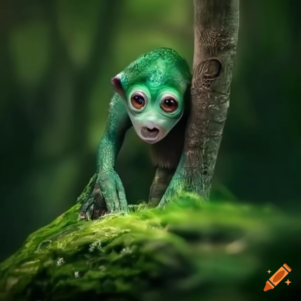 A fantasy hybrid forest creature inspired by frogs and monkeys