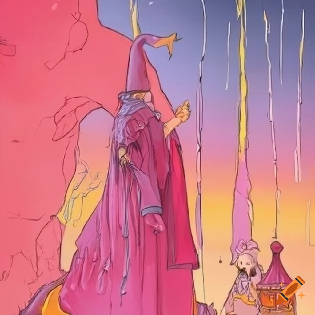 Pink wizard moebius art on Craiyon