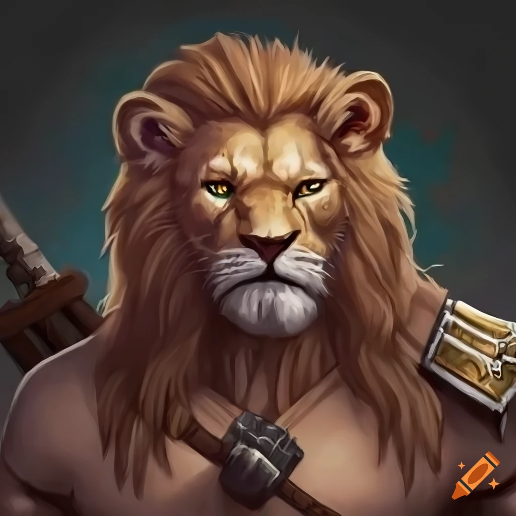 Dnd lionfolk barbarian, 4k, high-detailed, portrait
