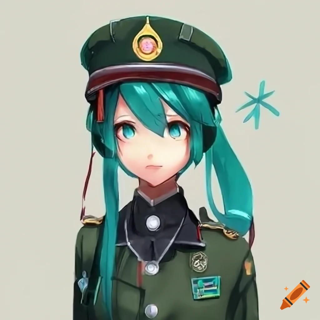 Hatsune miku in an american military uniform on Craiyon