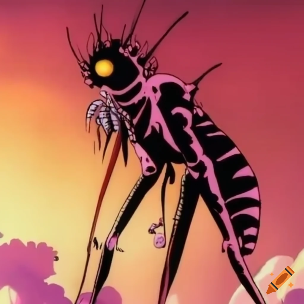 80-90'S anime OVA, insect humanoid on Craiyon