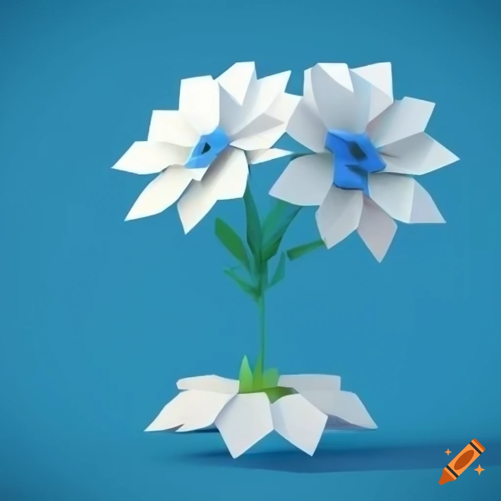 Flor low poly 3d simple de color azul y blanco on Craiyon
