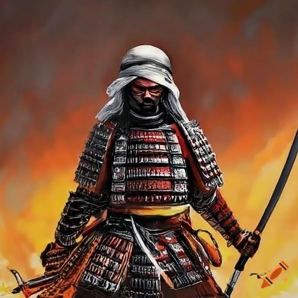 Samurai arab warrior fusion, desert, manga style, black and white on ...