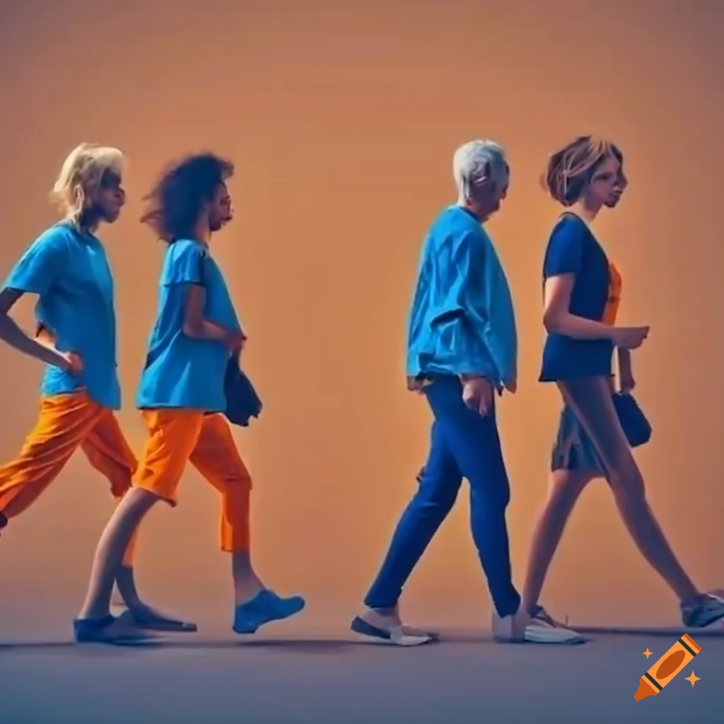 Three people in blue and orange clothing walking together during their ...