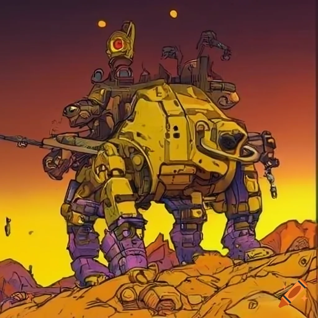 Moebius yellow mech art