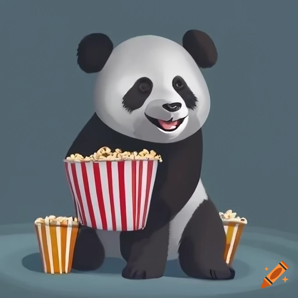 Adorable panda enjoying a movie night with popcorn on Craiyon