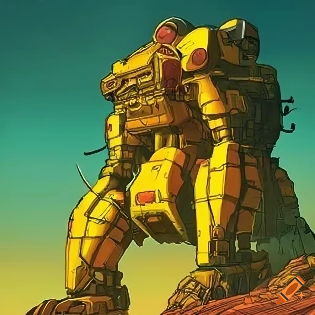 Moebius yellow mech art on Craiyon