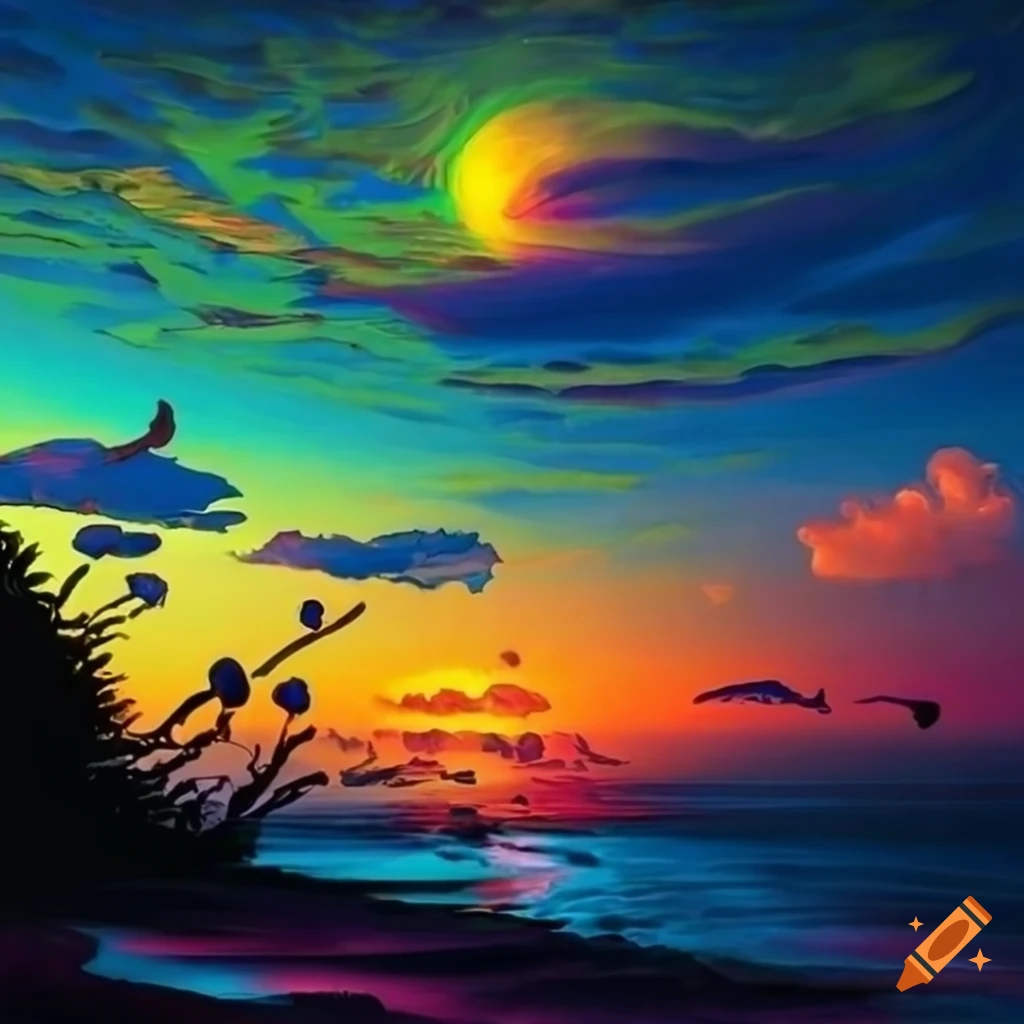 Psychedelic landscape beachfront