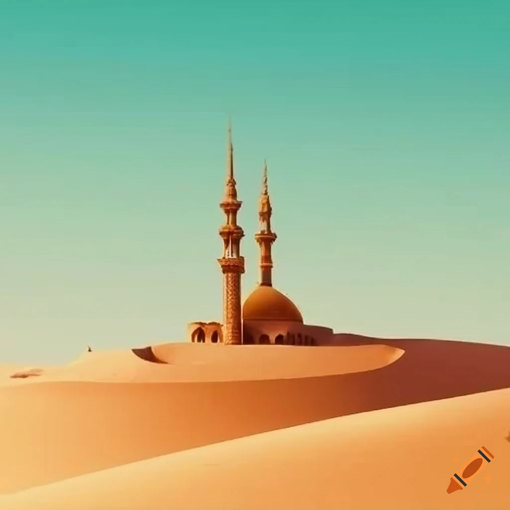 Beautiful mosque in desert on Craiyon