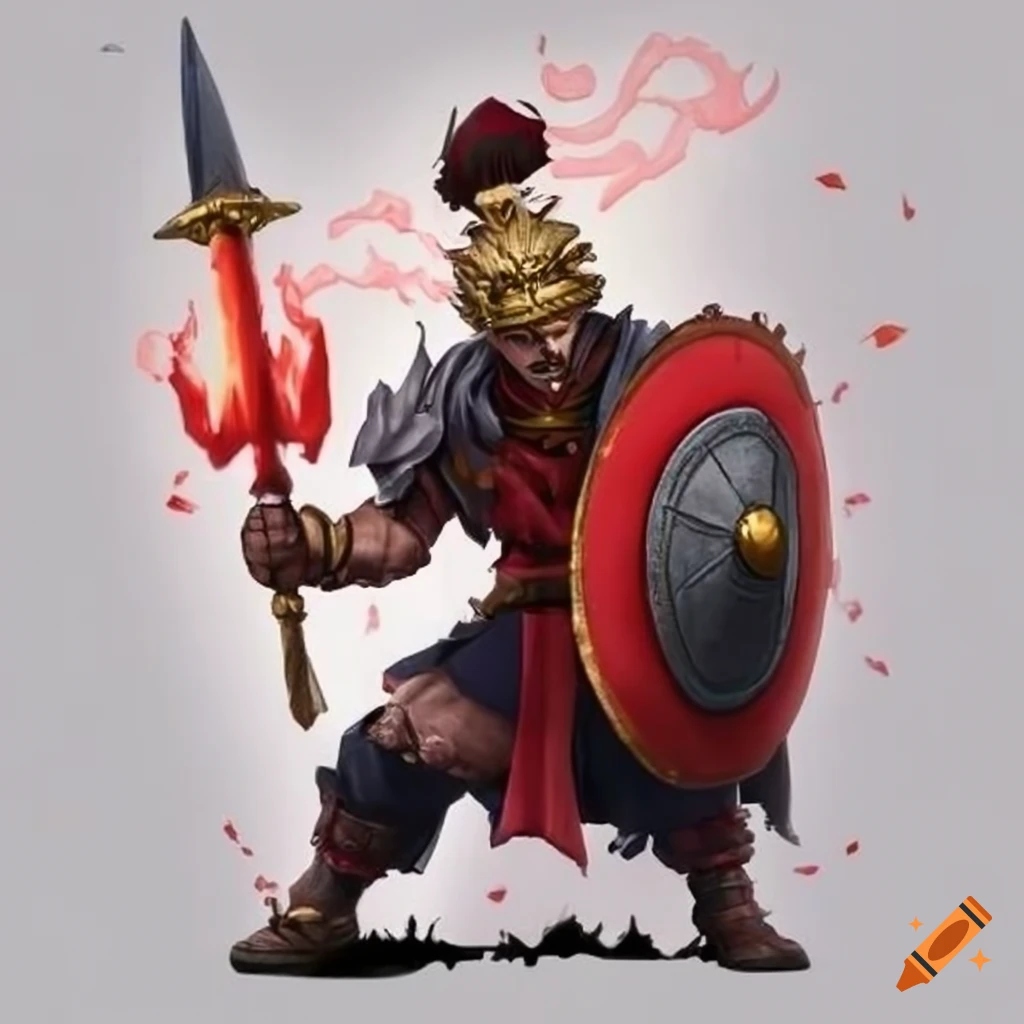 Tobirama fusion akuma as black roman praetorian guard with red sword on Craiyon