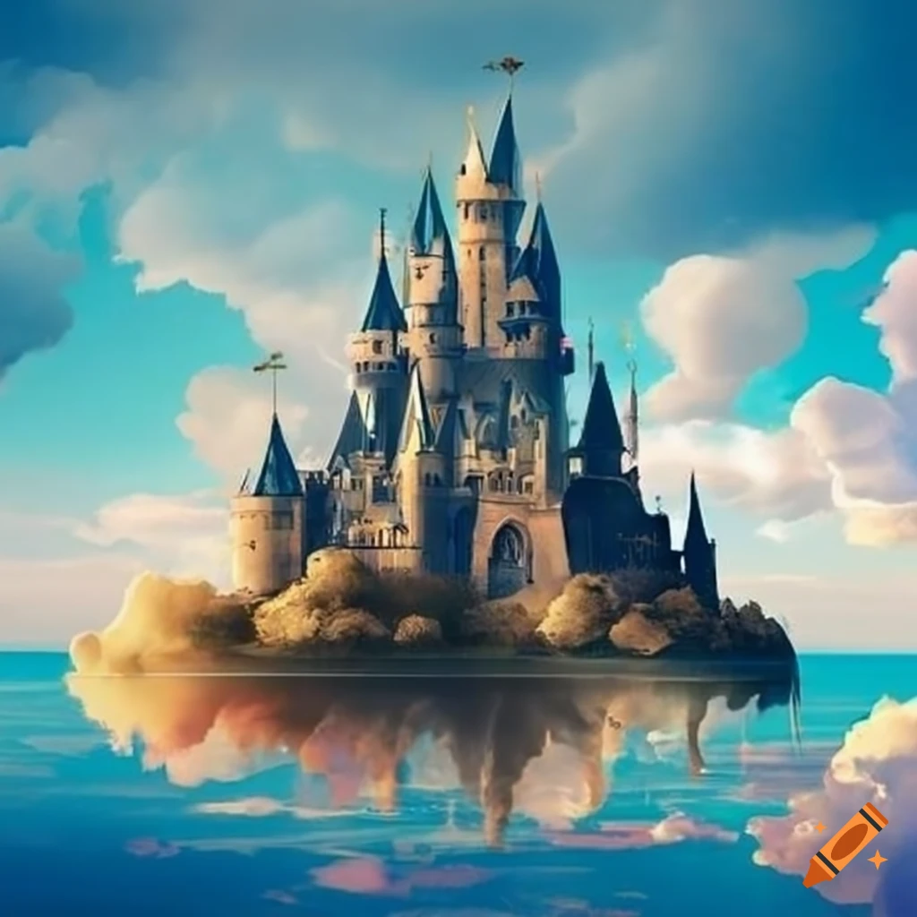 Fantasy castle floating in the clouds