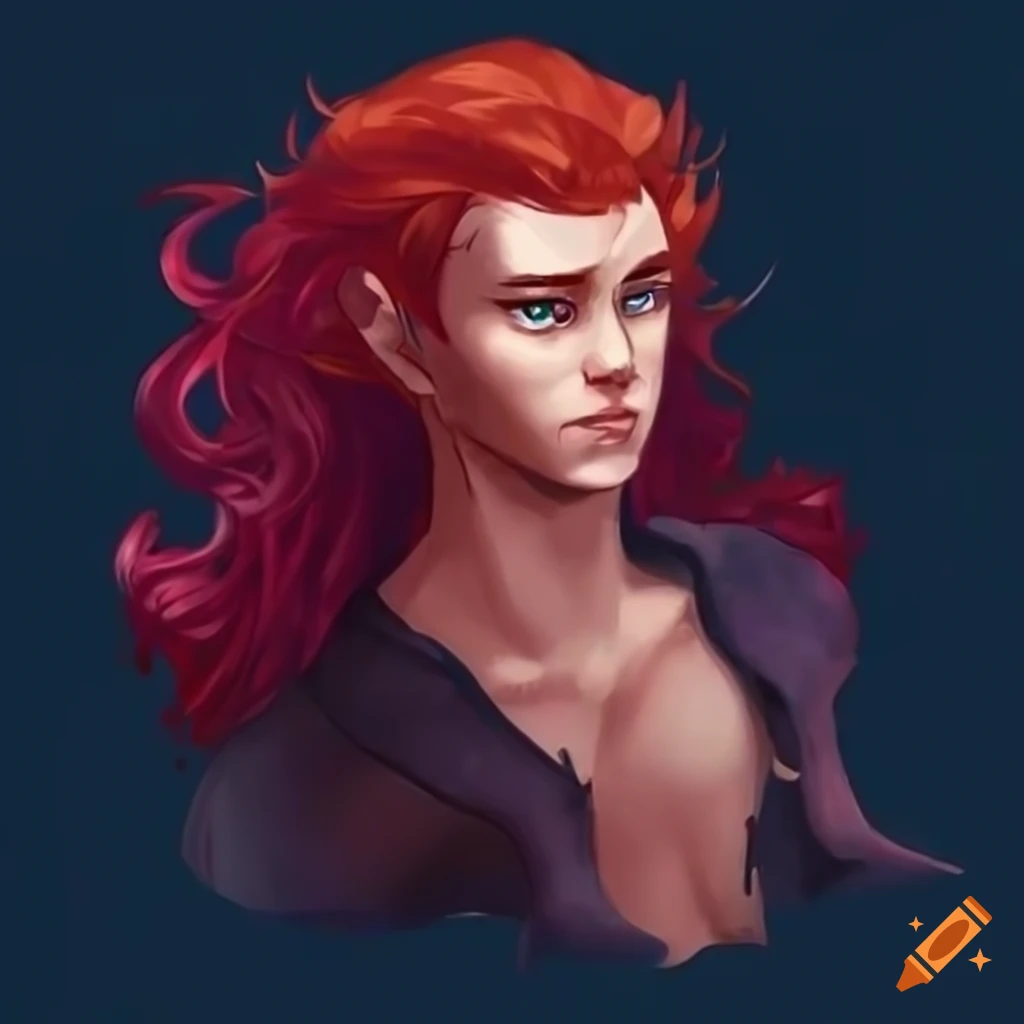 Handsome slender red-haired merman
