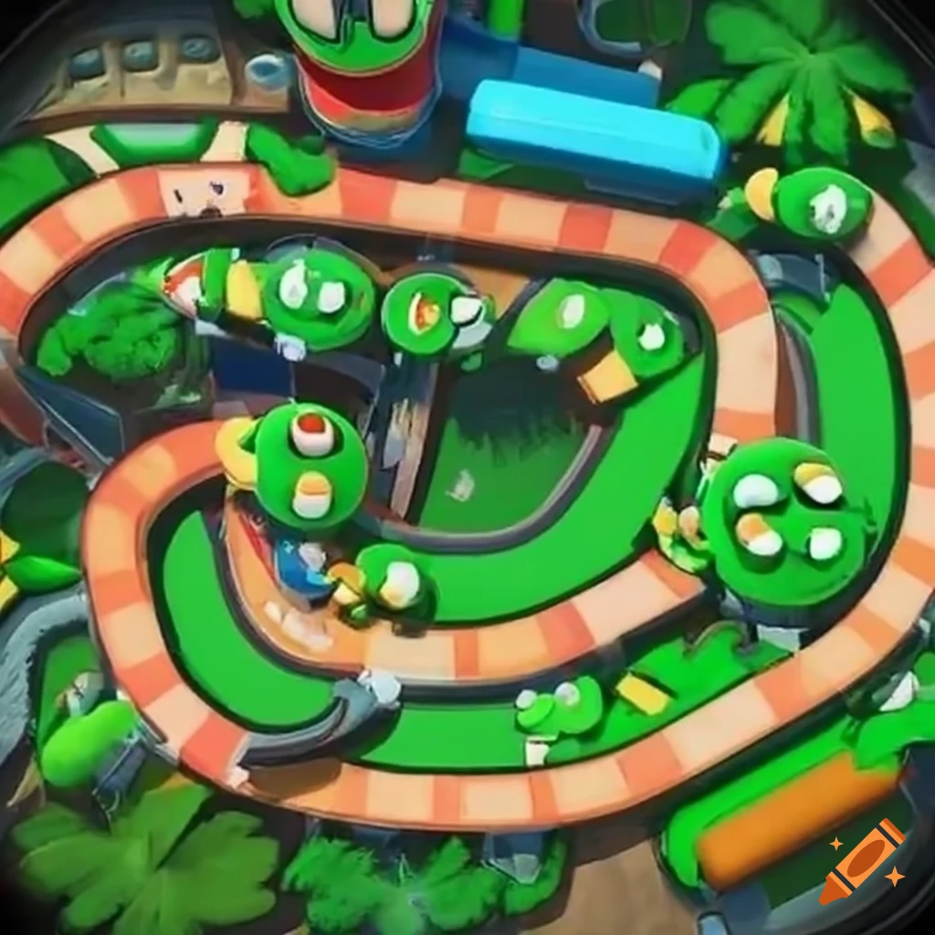Birds eye view of a mario kart inspired race track, using a jungle ...