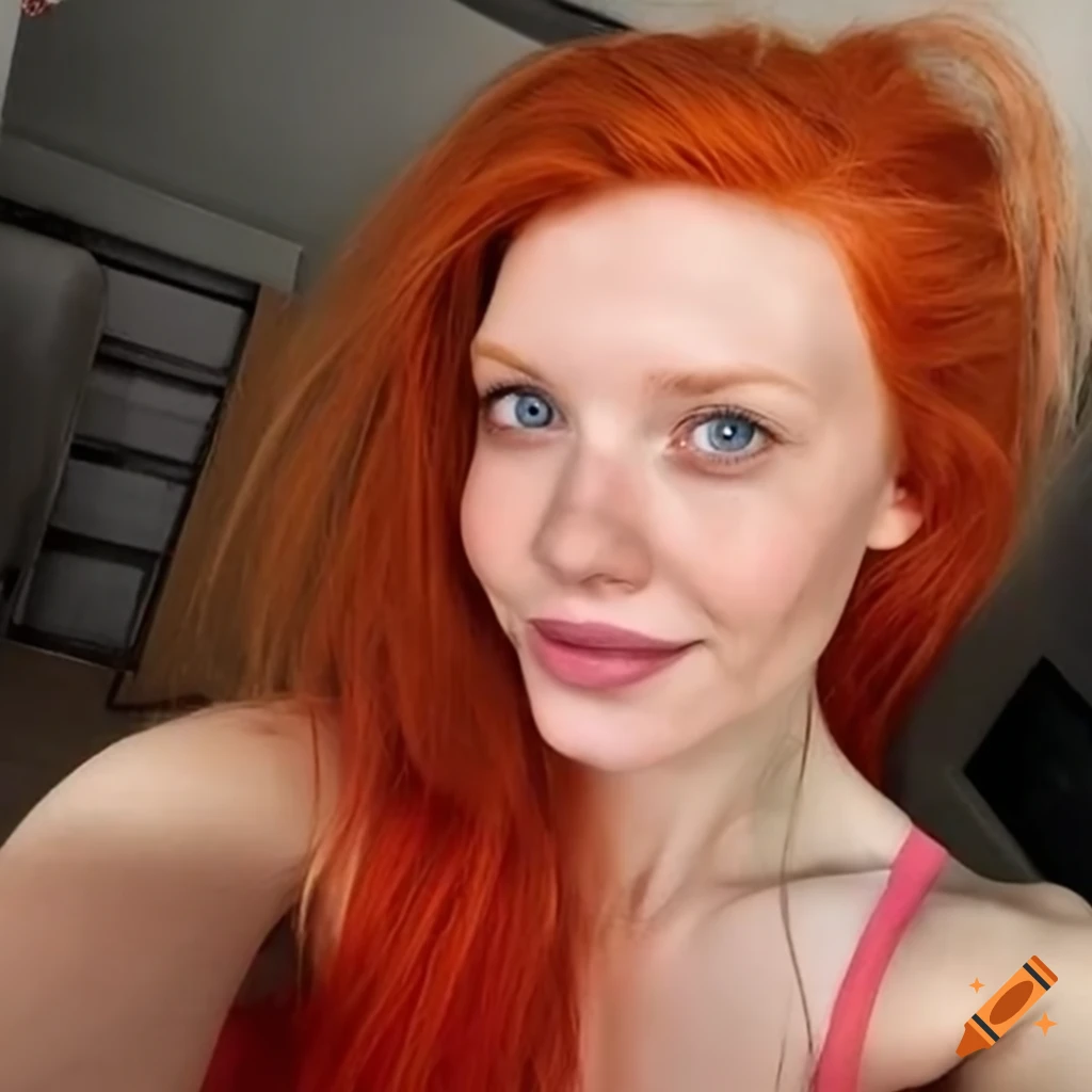 Selfie red headed girl phone