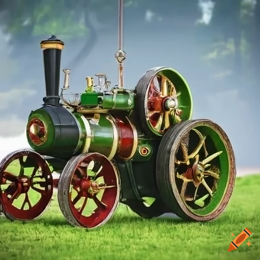 70s traction engine olive green, high quality on Craiyon