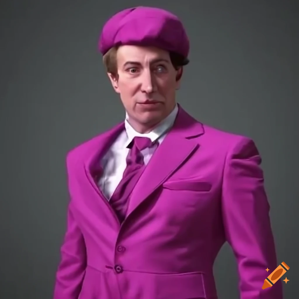 Jonnhy pleepor funny guy magenta suit on Craiyon